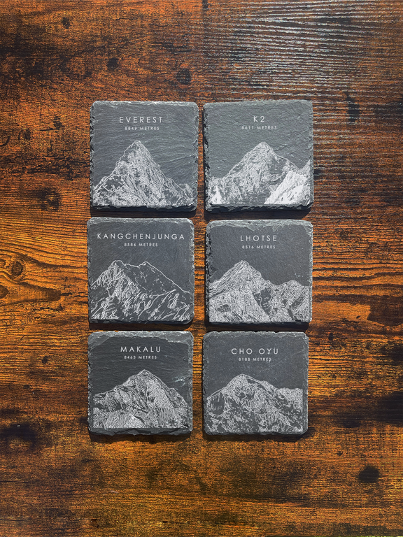 8000ers Mountains Set of Coasters ⇻ Sketch – Etching Summit