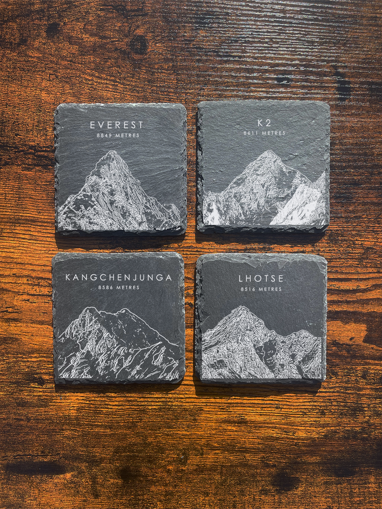 8000ers Mountains Set of Coasters ⇻ Sketch – Etching Summit