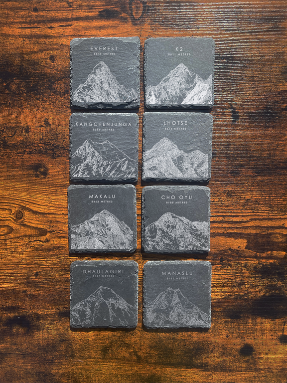 8000ers Mountains Set of Coasters ⇻ Sketch – Etching Summit